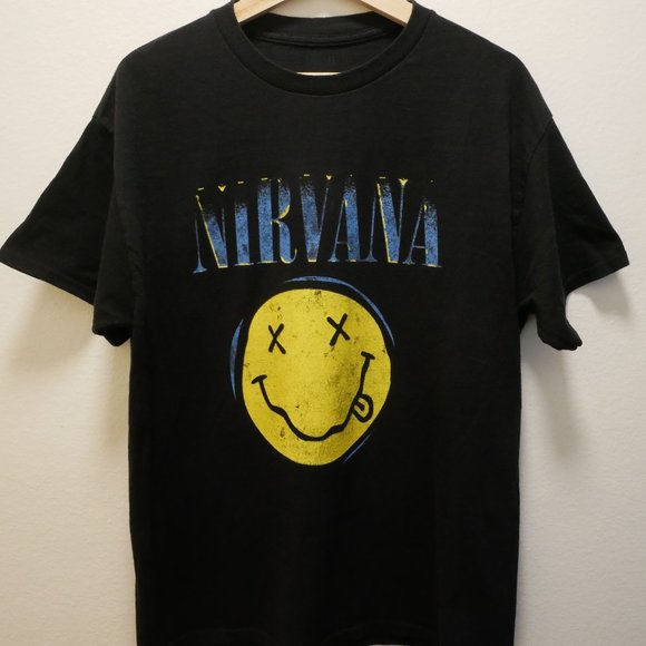 NIRVANA | Shirts | Nirvana Grunge Kurt Cobain Happy Face Distressed ...